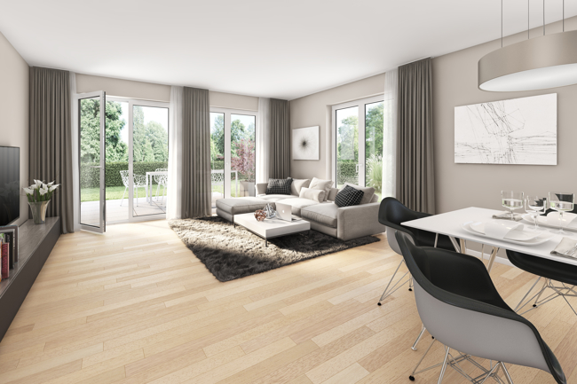 VERKAUFT ! E & Co.- Moderne 3,5 Zimmer Erdgeschosswohnung mit Hobbyraum und großem Gartenanteil.